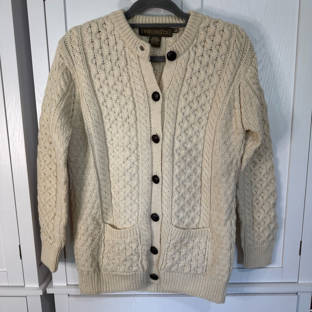 Inis Crafts 100% Merino Wool Irish Aran Fisherman Car… - Gem